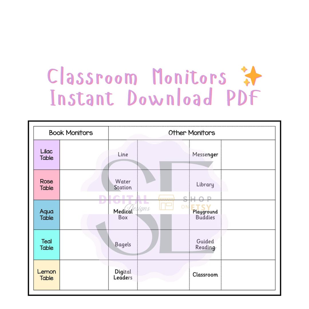 Printable Classroom Monitors Sheet | Student Jobs & Responsibilities ...