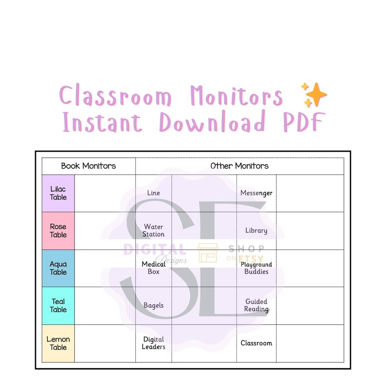 Printable Classroom Monitors Sheet | Student Jobs & Responsibilities ...