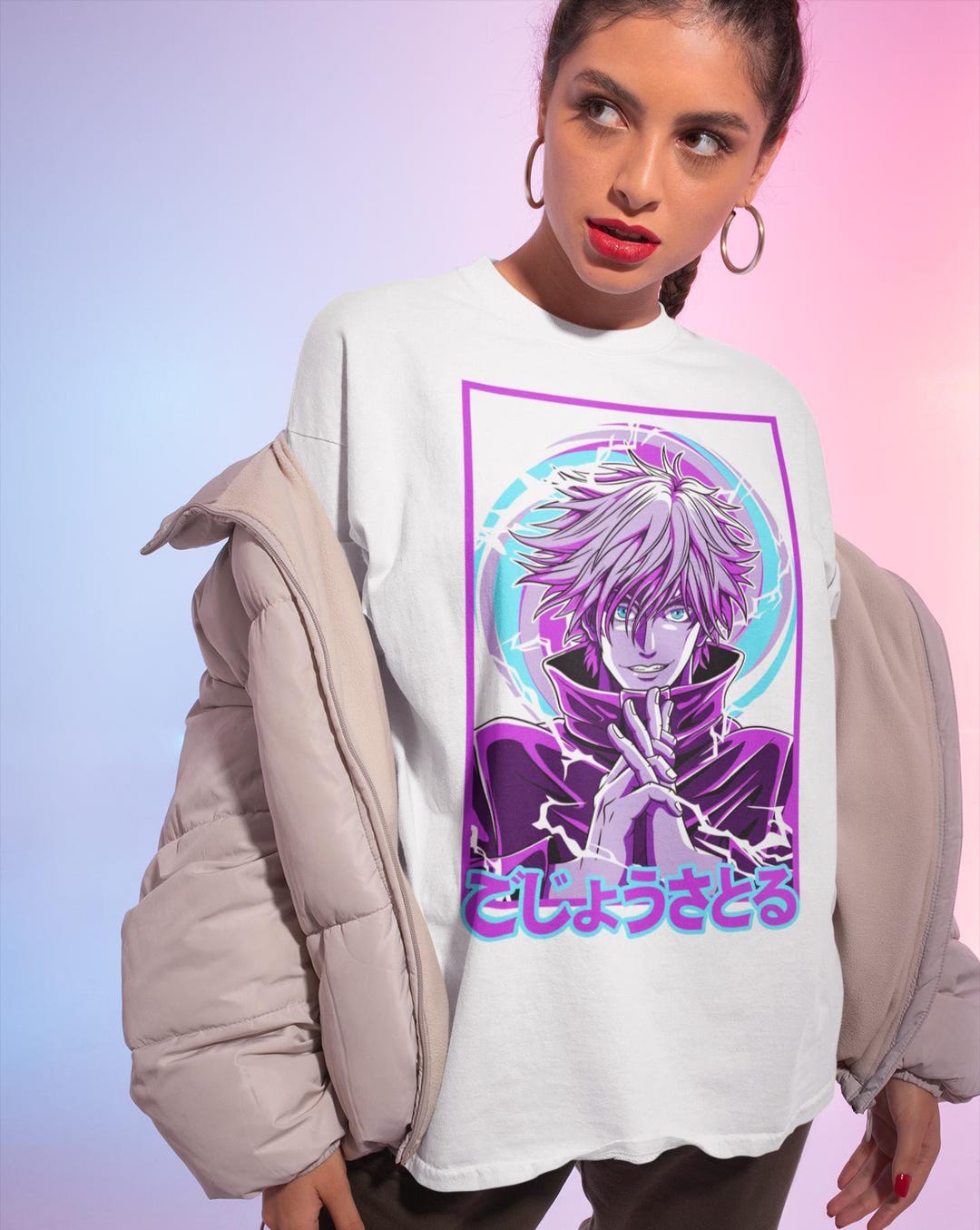 Satoru Gojo Lightning Tee - Anime Neon Sorcerer Art,gojo Fan Gift - Etsy