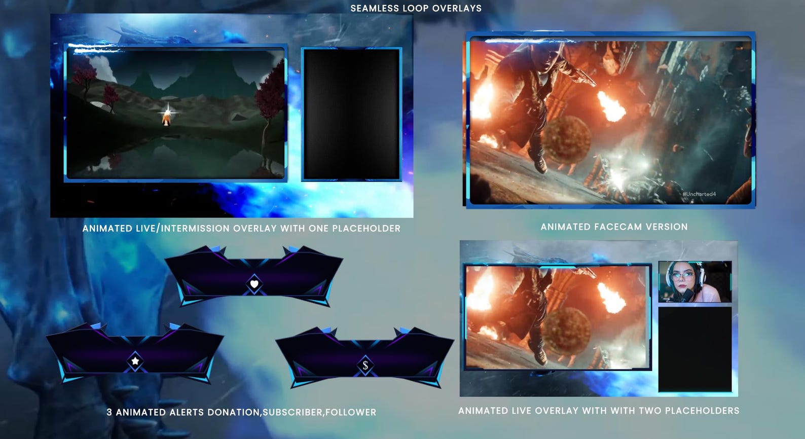 Dragon Fire Ice Winter Animated Stream Overlay Pack | Twitch Alerts ...