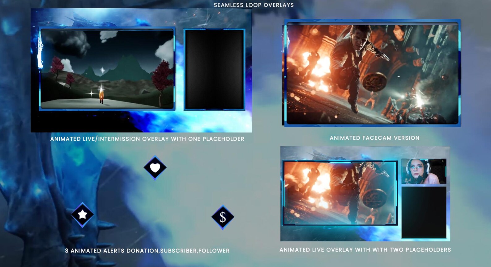 Dragon Fire Ice Winter Animated Stream Overlay Pack | Twitch Alerts ...