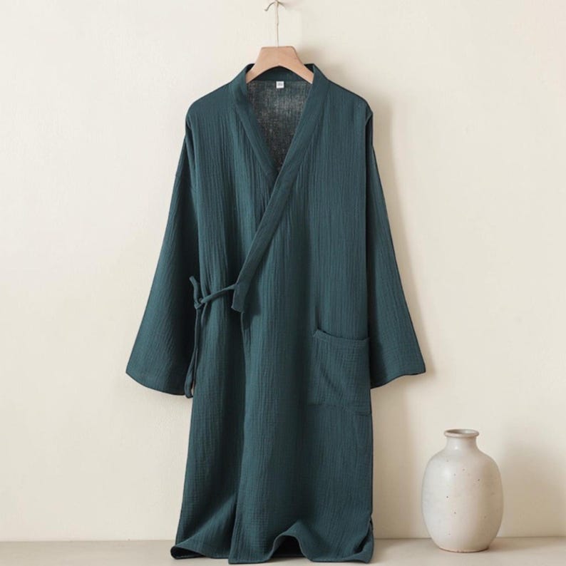 Minimalist Unisex Cotton Gauze Robe for Couples | Lightweight Summer ...