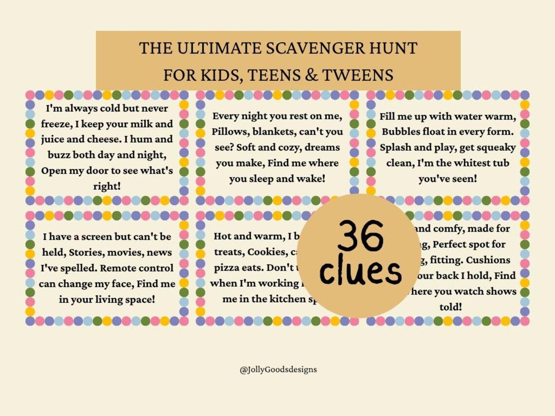 Printable Riddle Scavenger Hunt for Kids: 36 Brain Teaser Clues ...