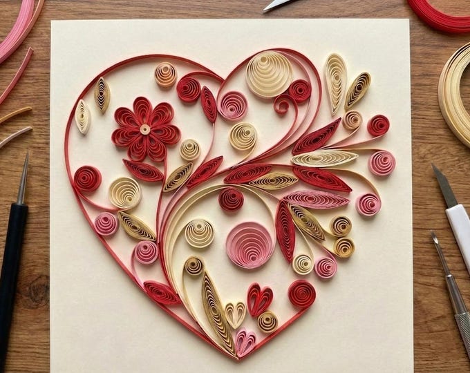 Quilled Valentine Heart Craft Kit, DIY Holiday Craft (digital Download ...