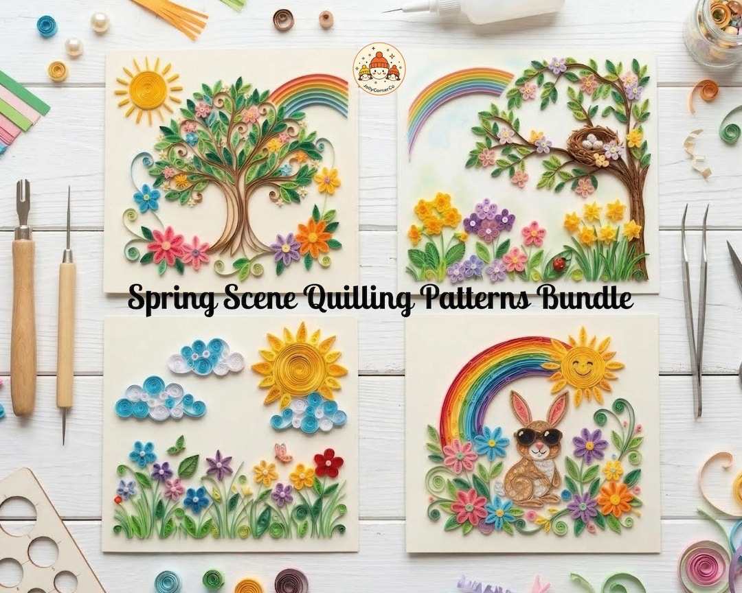 Quilled Spring Scenes Patterns Bundle, 4 Spring Craft Templates ...