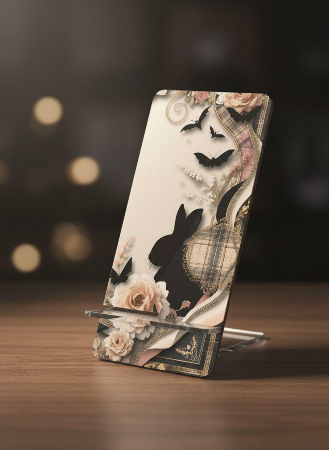 Pastel Goth Bunny Phone Stand, Floral Desk Decor - Etsy