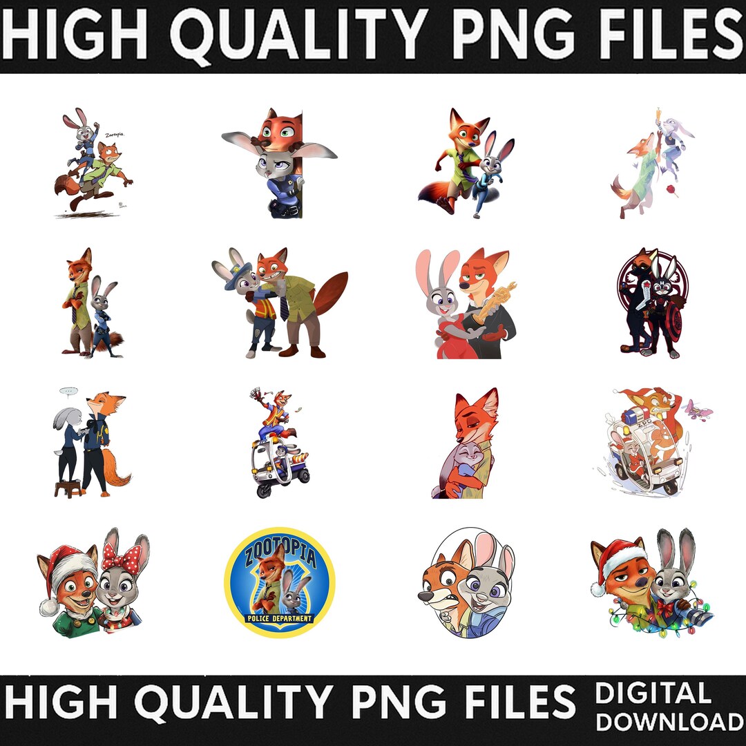Zootopia PNG Cliparts Bundle, Zootopia Steckers Cartoon Sublimation ...
