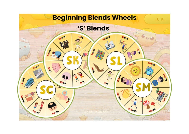 Beginning Consonant Blends Wheels | Phonics Printable Activities ...