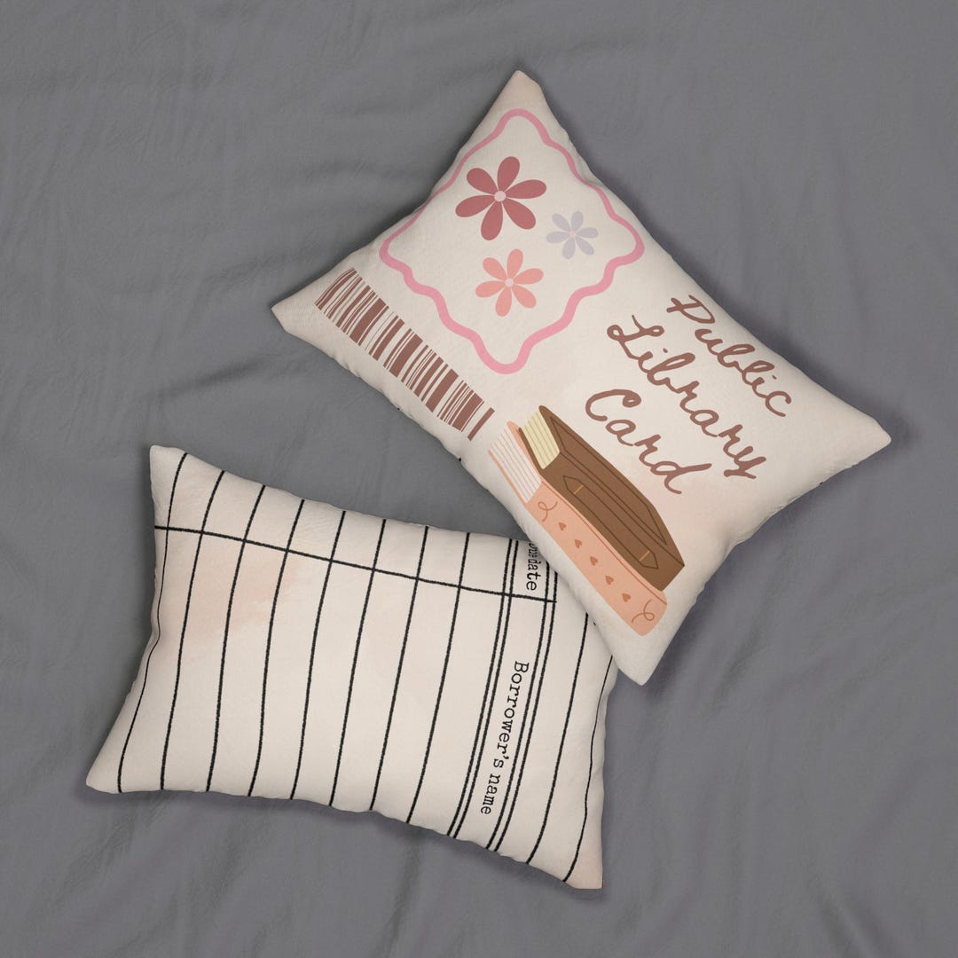 Double Sided Library Card Lumbar Pillow | Vintage Book Checkout Design ...