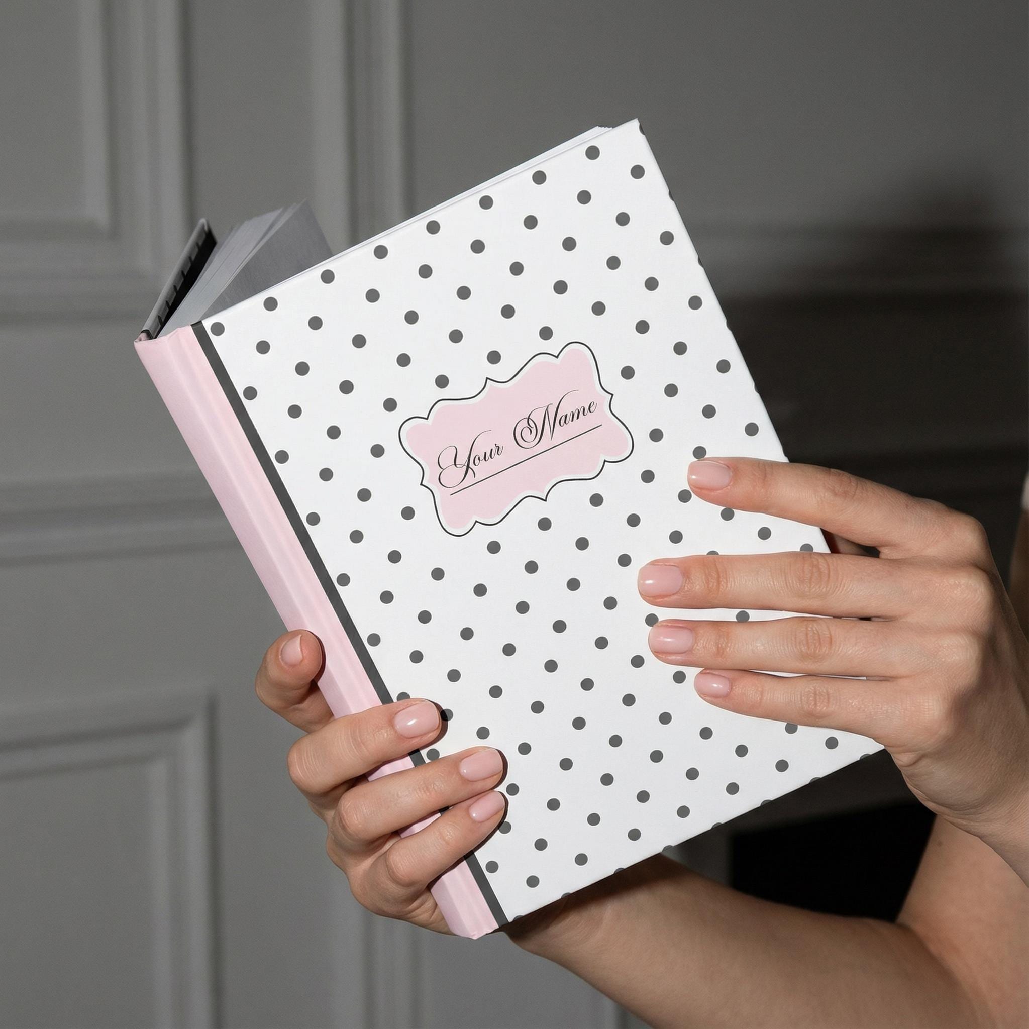Personalized Polka Dot Notebook - Custom Calligraphy Name, Hard Cover ...