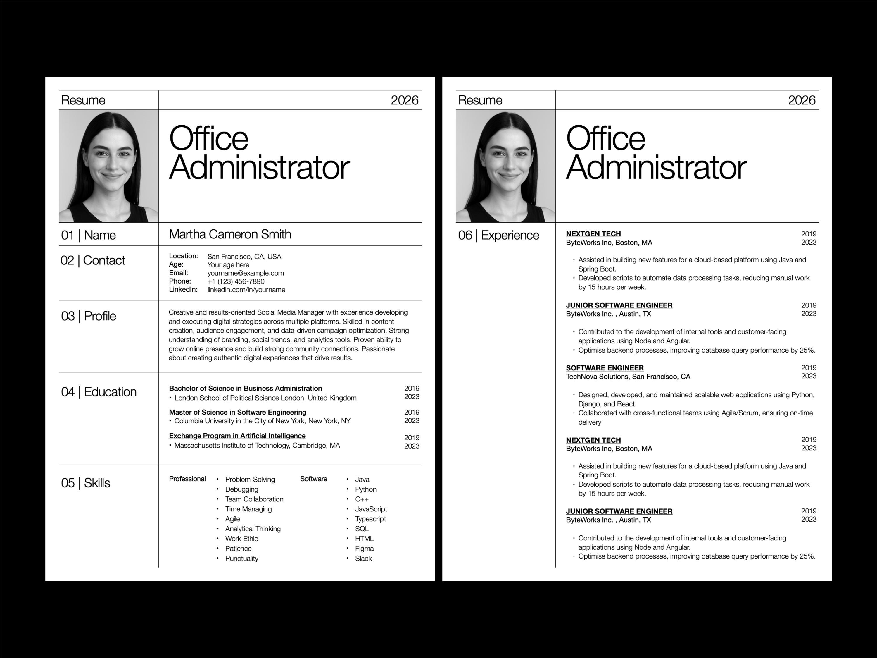 Minimalist Grid Resume Template: Professional CV + Cover Letter ...