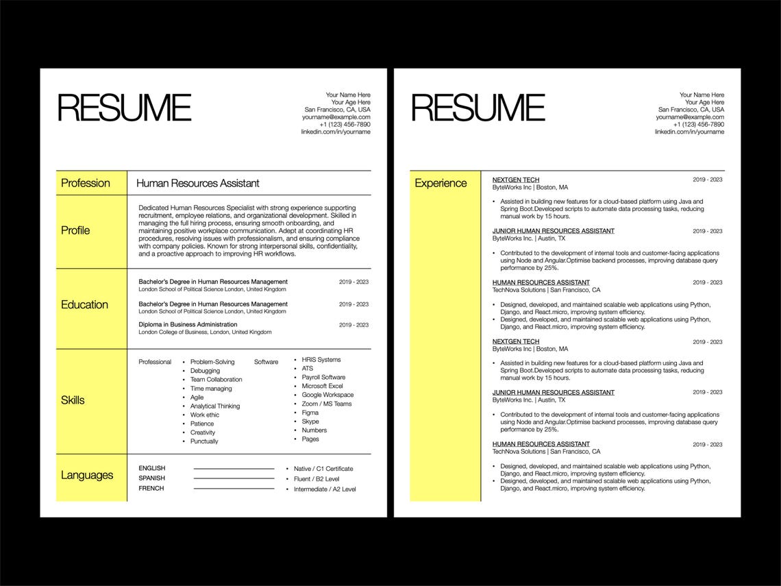 Editable Resume Template Modern CV, Cover Letter A4 & US Letter Digital ...