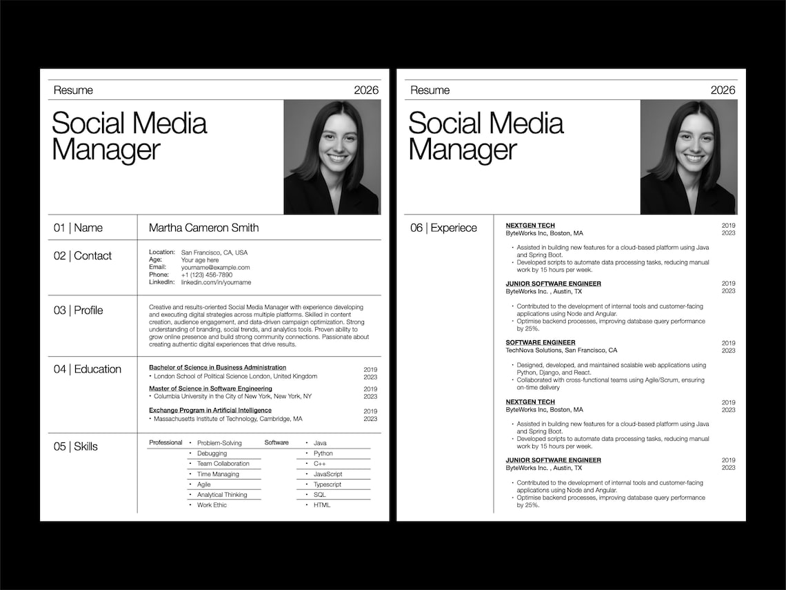 Minimalist Grid Resume Template: Professional CV + Cover Letter, Fully ...