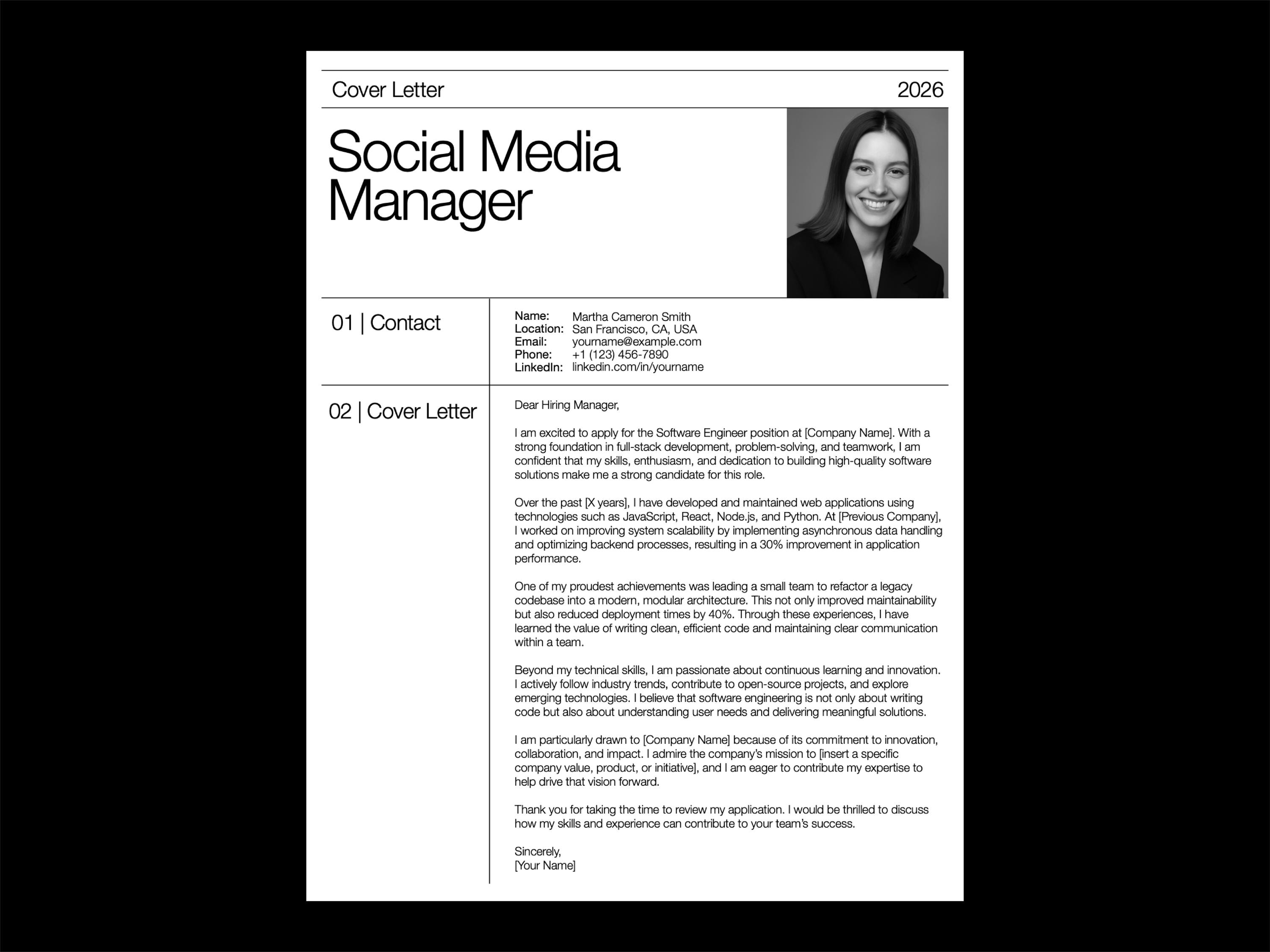 Minimalist Grid Resume Template: Professional CV + Cover Letter, Fully ...