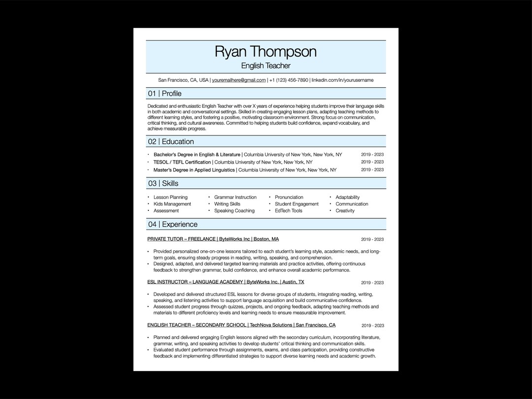 Clean Minimalist One-column Resume Template - Designer Executive Cv ...