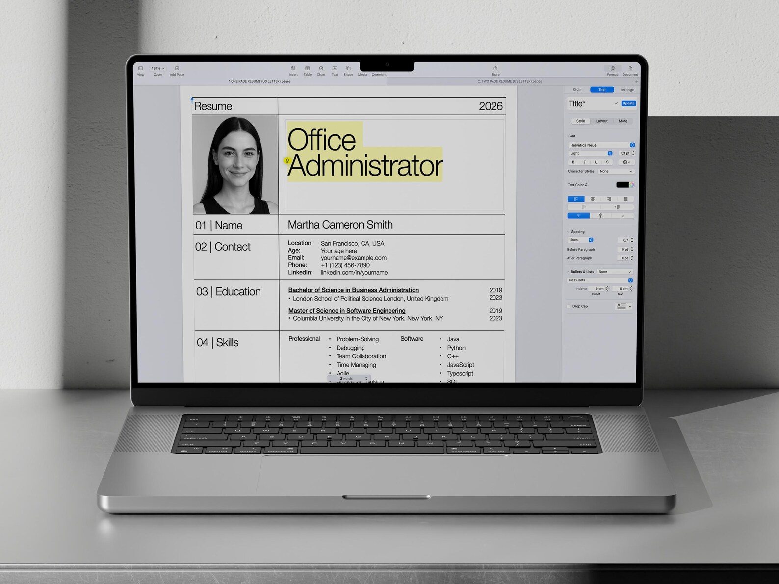 Minimalist Grid Resume Template: Professional CV + Cover Letter ...