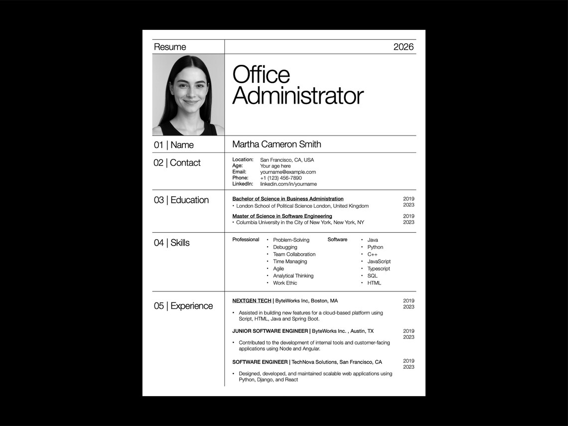 Minimalist Grid Resume Template: Professional CV + Cover Letter ...