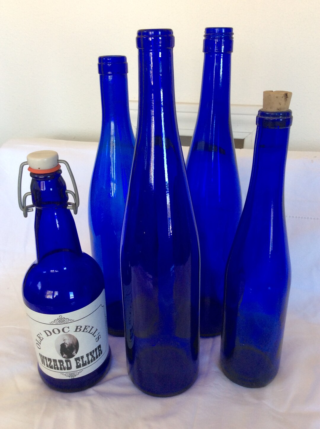 Set of Five Cobalt Blue Wine Bottles Cobalt Glass - Etsy