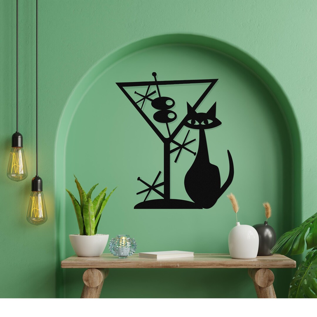 Atomic Age Cat - Martini Glass With Olives and Starburst - Retro Wall ...