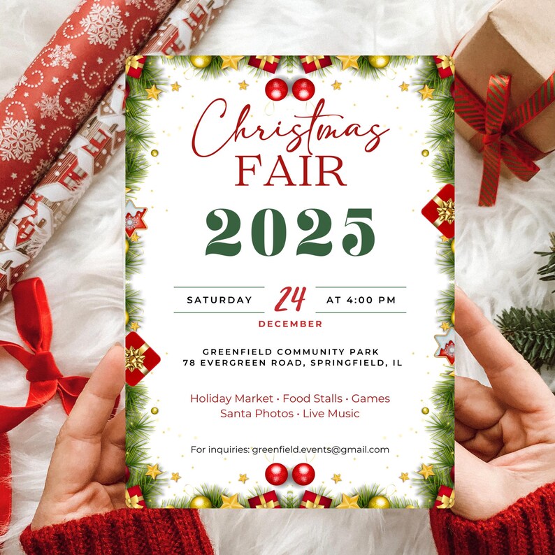 Editable Christmas Fair Invitation Template, Holiday Party Invite ...