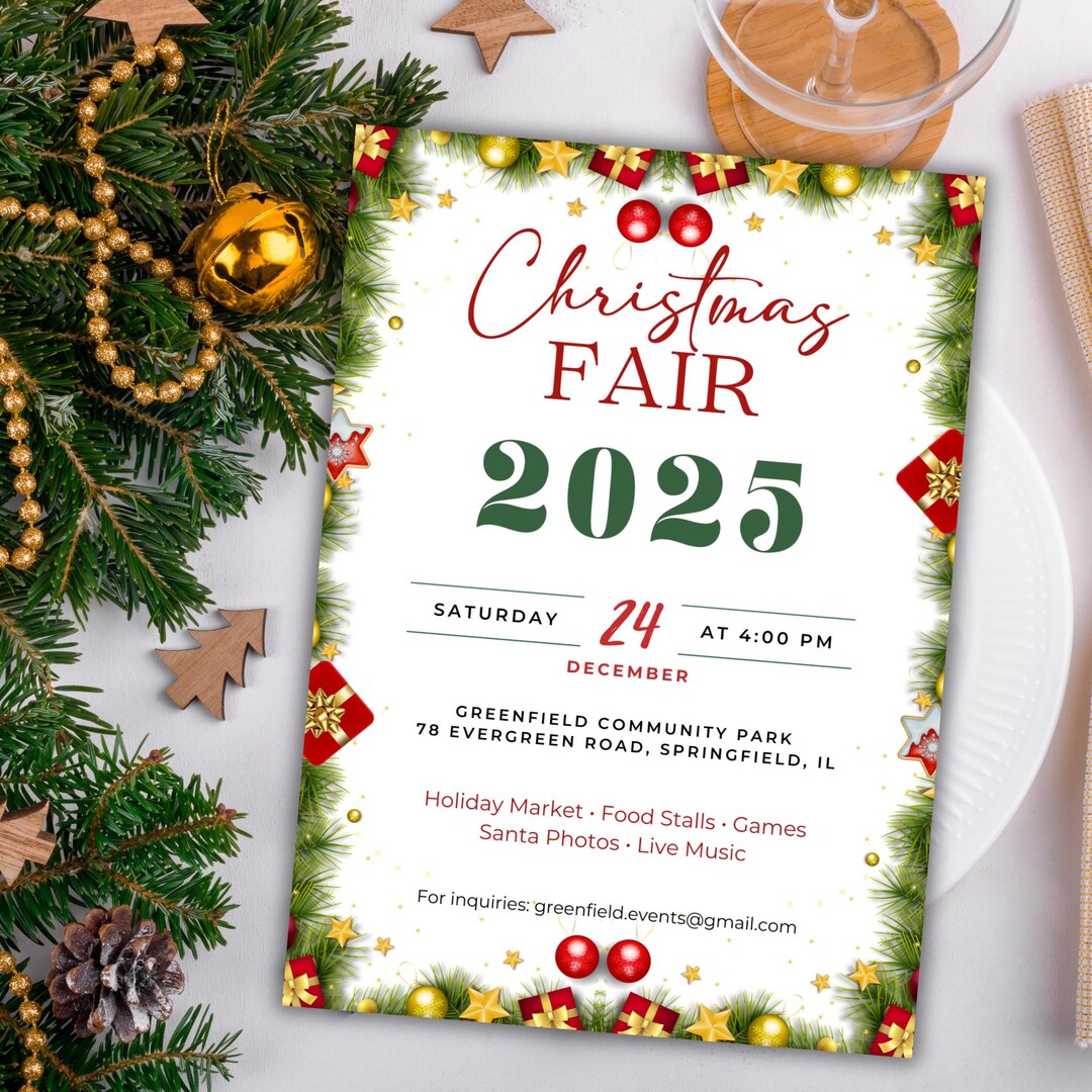 Editable Christmas Fair Invitation Template, Holiday Party Invite ...