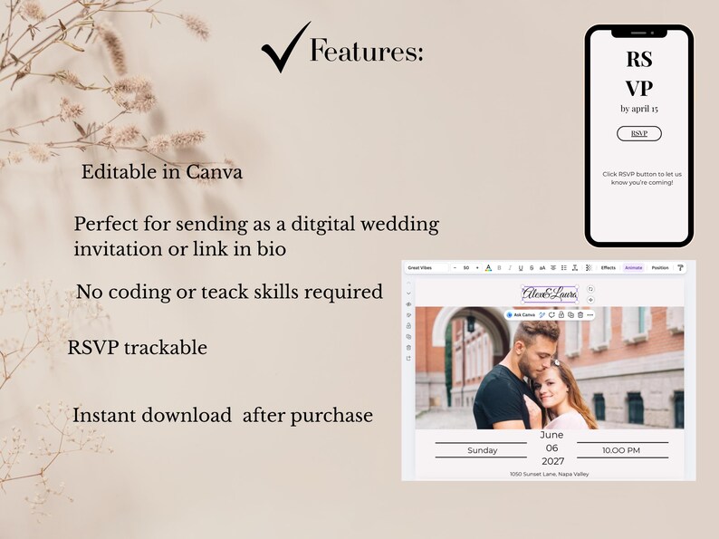 Wedding Website Template Canva, Online RSVP + Guest List Tracker ...