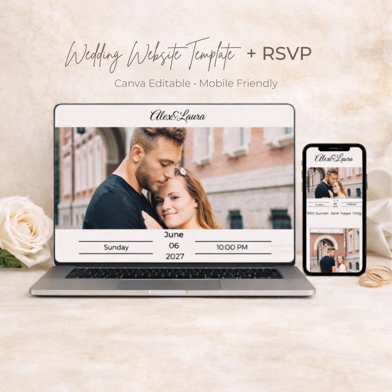 Wedding Website Template Canva, Online RSVP + Guest List Tracker ...