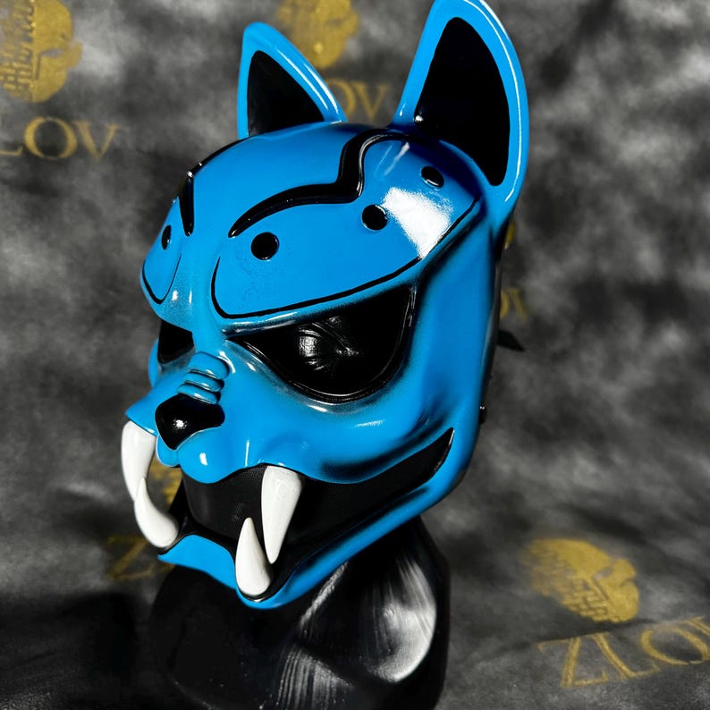 Blue Kitsune Mask, Japanese Demon Face Mask - Etsy