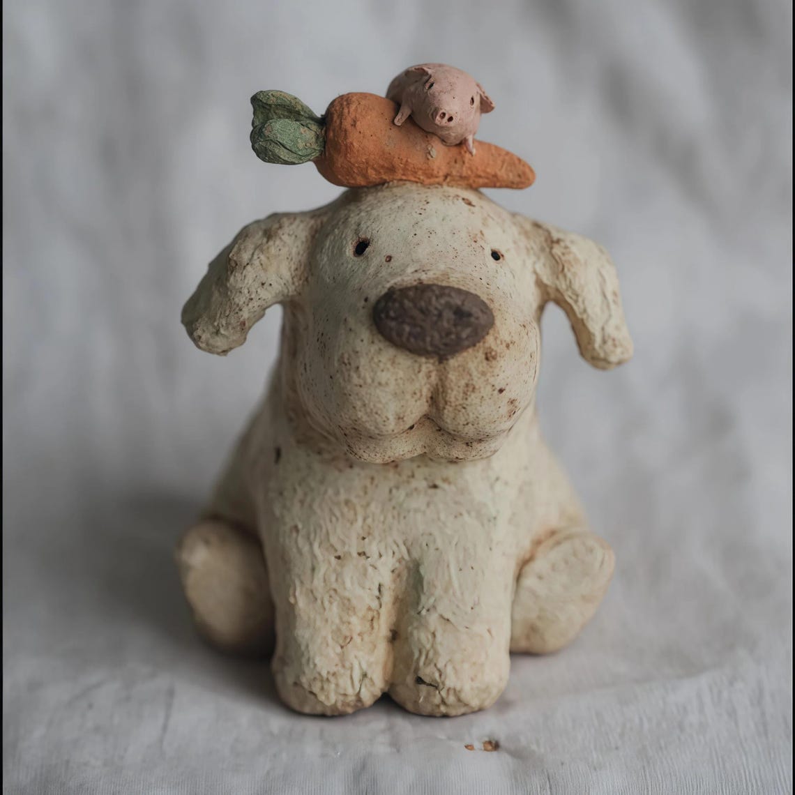 Handmade Ceramic Dog Figurine, Cute Puppy Ornament, Rustic Pottery Dog ...