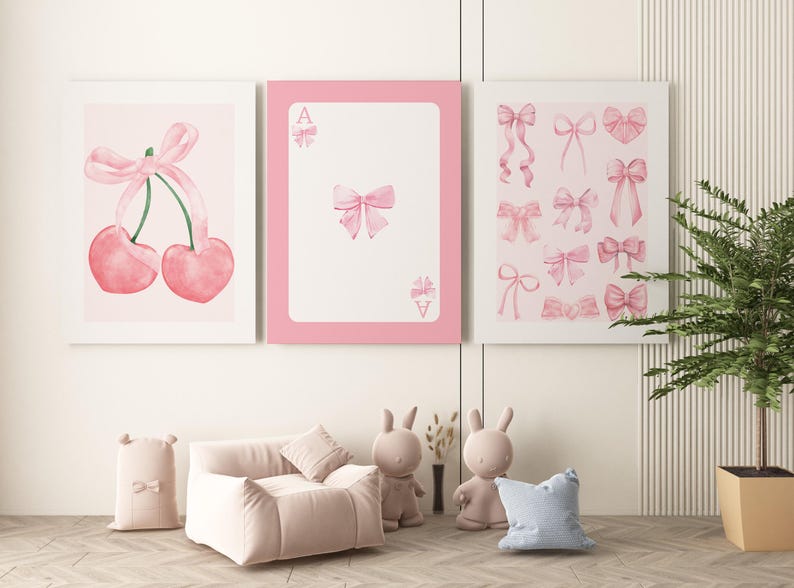 Trendy Pink Bows Wall Art Set of 6, Preppy Poster, College Apartment ...