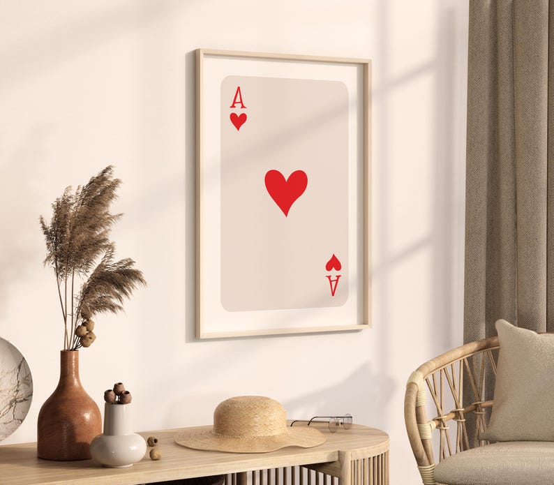 Impresión moderna de as de corazones, póster retro de naipes, elegante ...