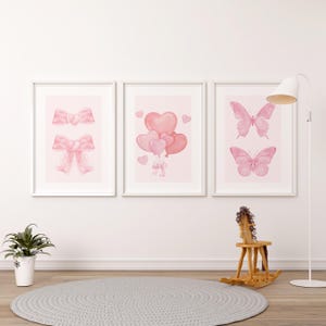 Trendy Pink Bows Wall Art Set of 6, Preppy Poster, College Apartment ...