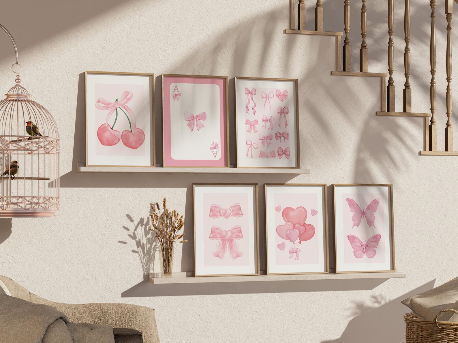 Trendy Pink Bows Wall Art Set of 6, Preppy Poster, College Apartment ...