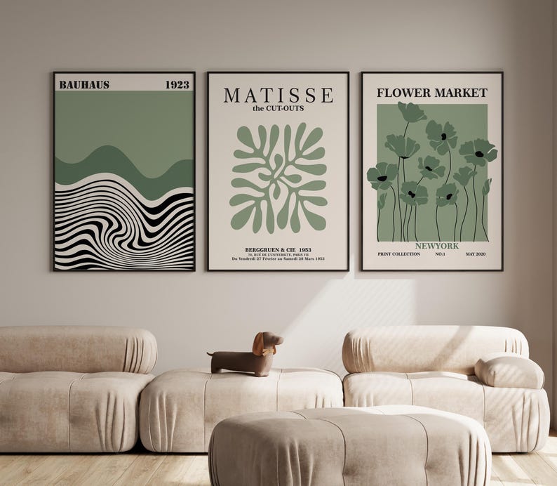 Sage Green Gallery Wall Set | Exhibition Set of 3 Prints | Matisse ...