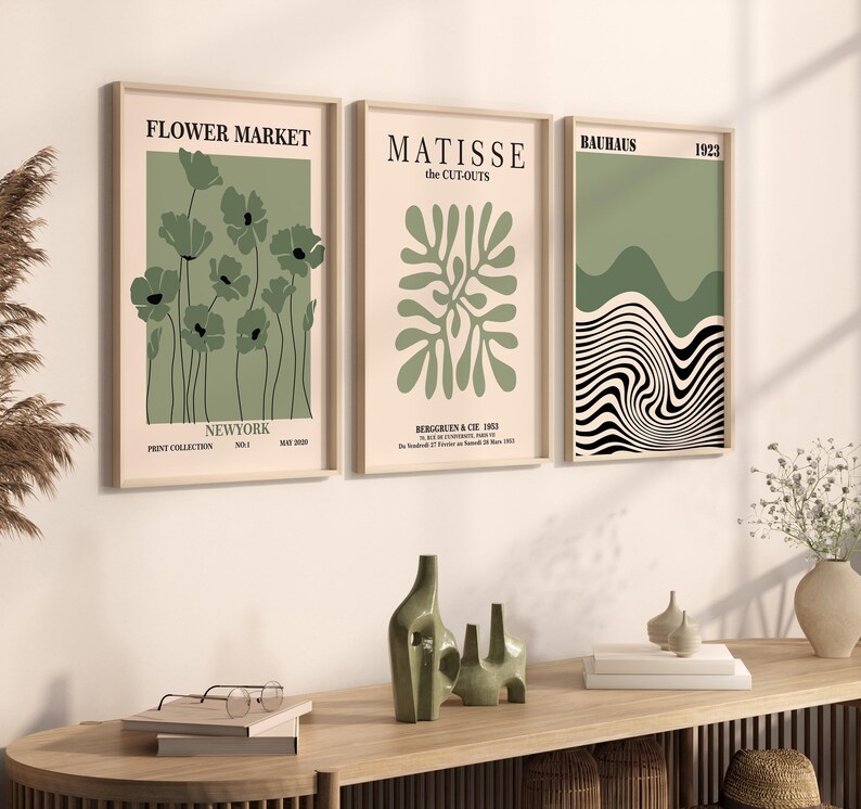 Sage Green Gallery Wall Set | Exhibition Set of 3 Prints | Matisse ...