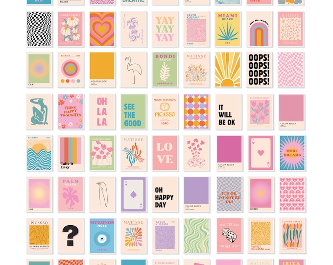 Funky Retro Wall Collage Kit, Groovy Preppy Room Decor, 60s 70s ...