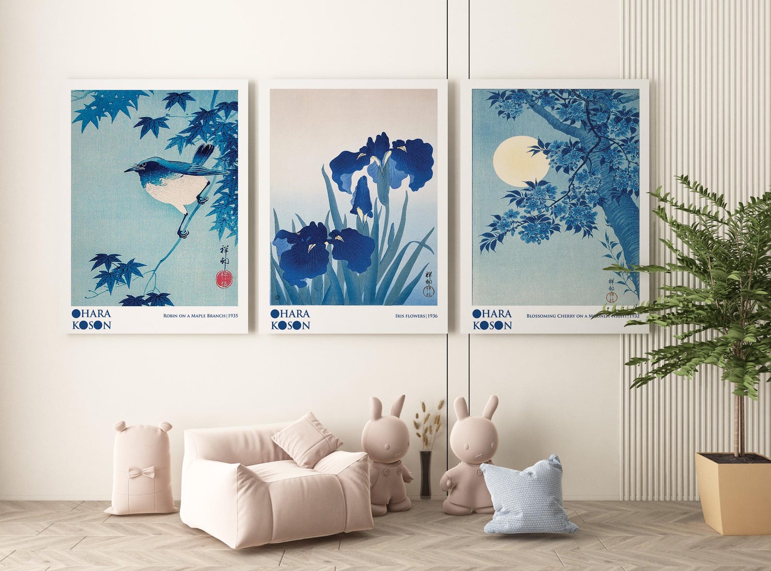 Ohara Koson Blue Prints Set of 3 | Ohara Koson Art Print | Japanese ...
