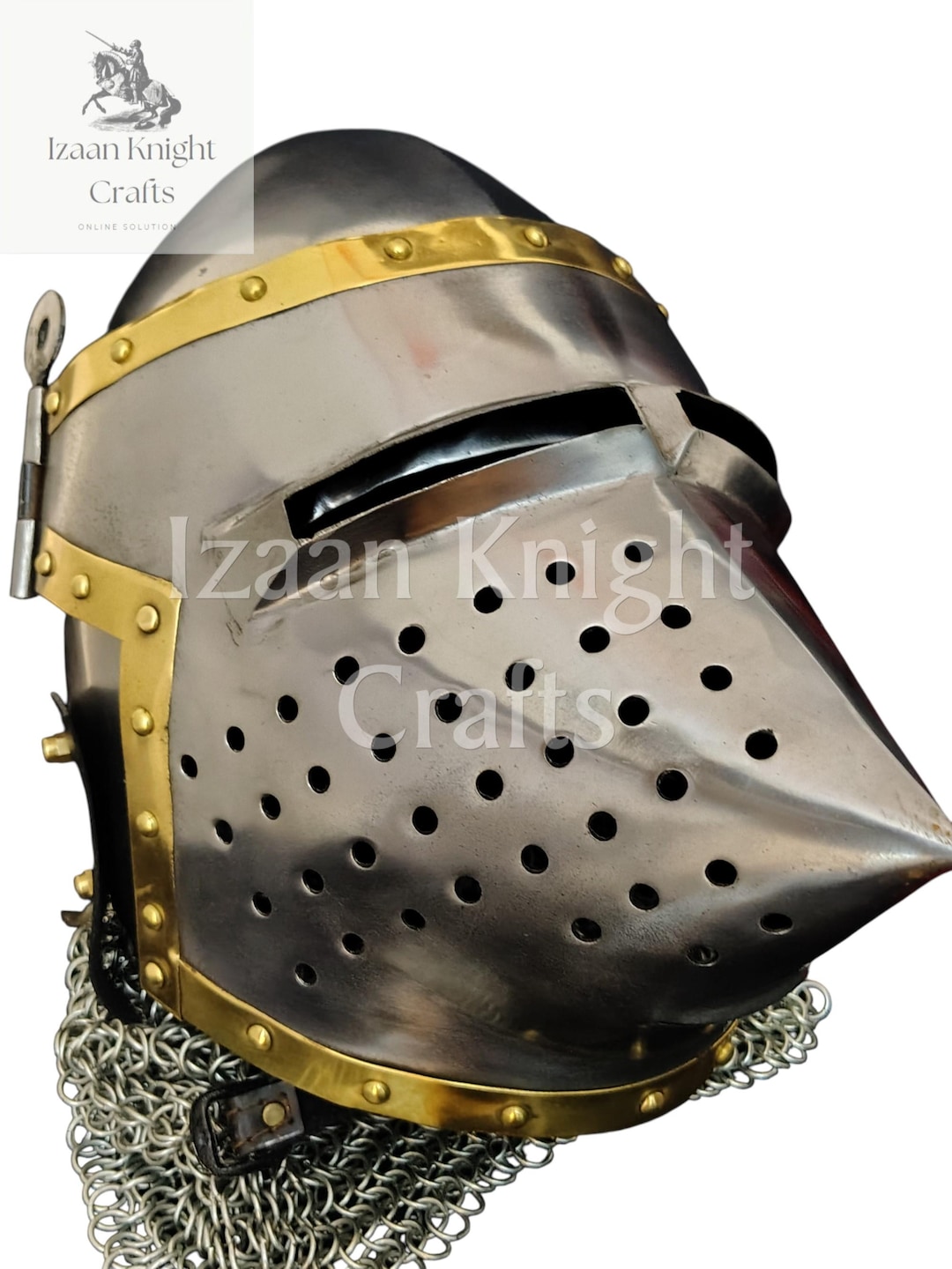 Medieval Knight Pig Face Bascinet Helmet With Chainmail Aventail ...