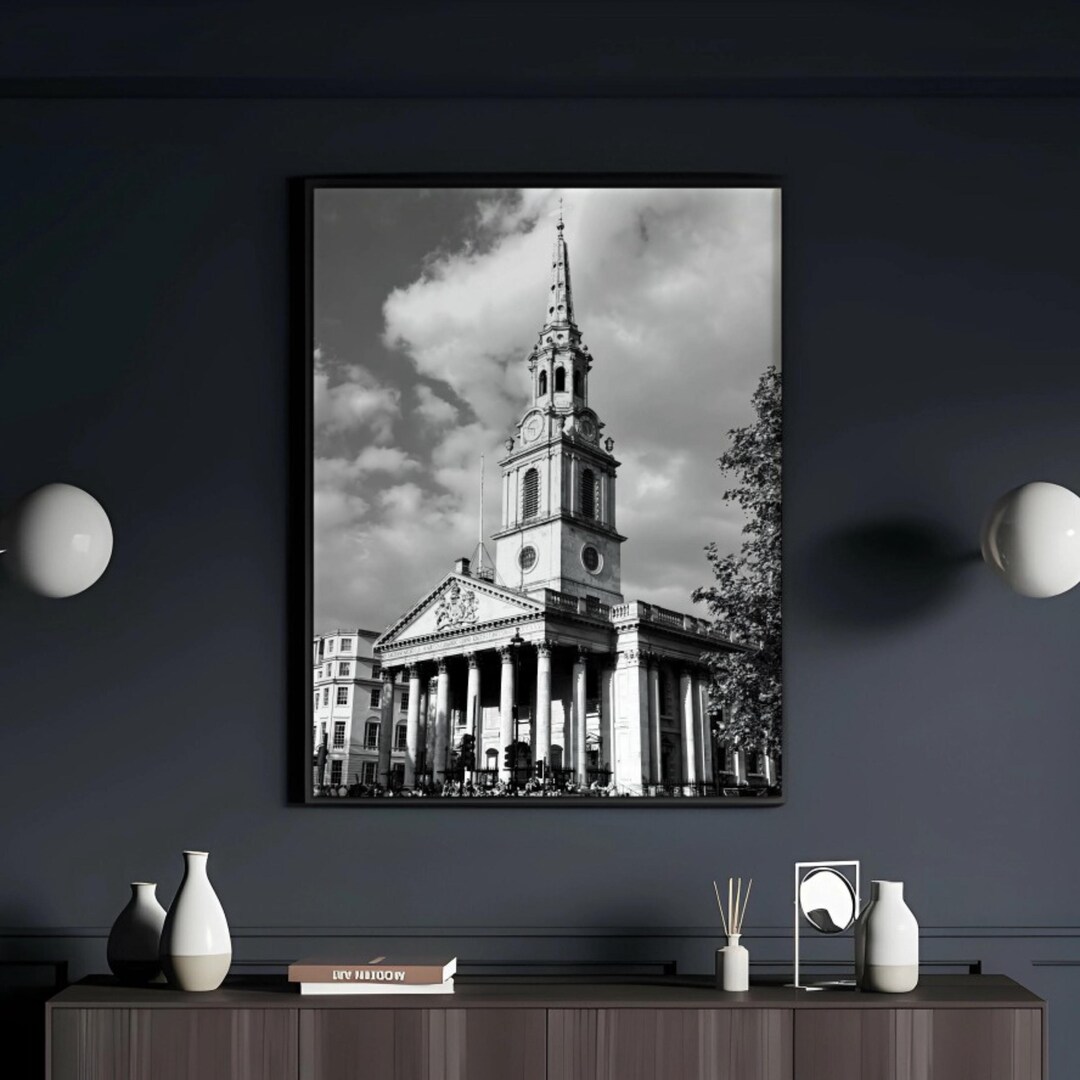 Historic London Trafalgar Square Church Wall Art Black and White ...