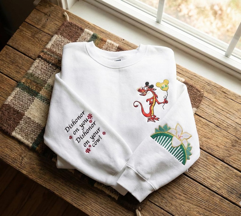 Mushu Dragon Dishonor on Your Cow Embroidered Sweatshirt, Retro Mulan ...