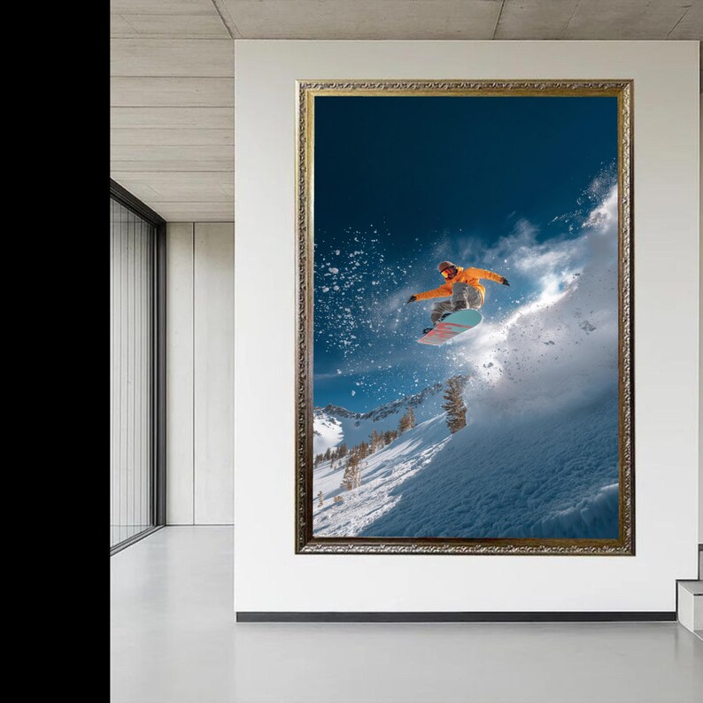 Snowboarder Action Shot Canvas, Winter Sports Wall Art, Mountain Snow ...