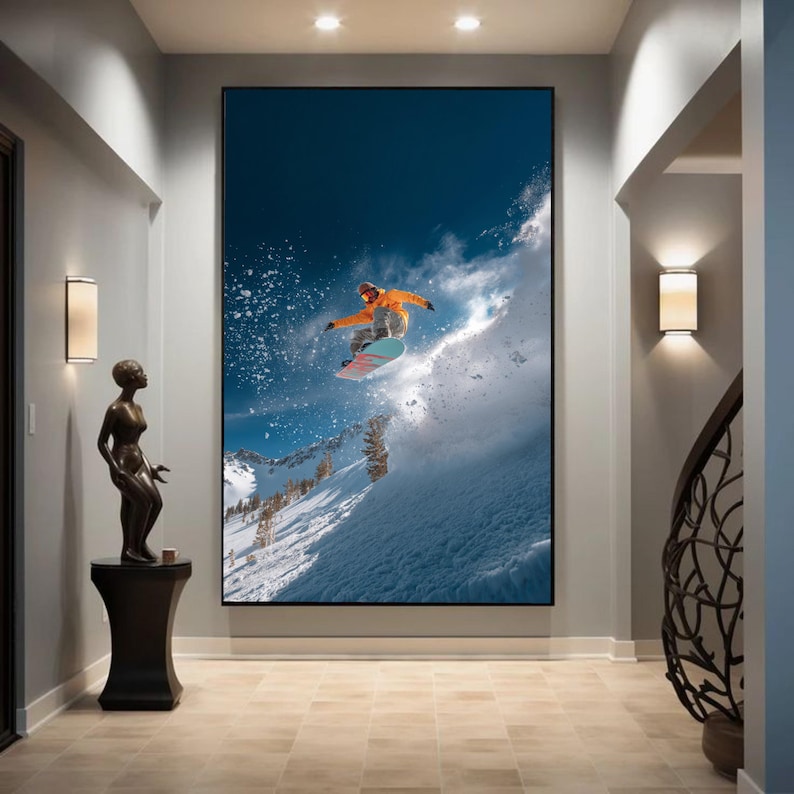 Snowboarder Action Shot Canvas, Winter Sports Wall Art, Mountain Snow ...