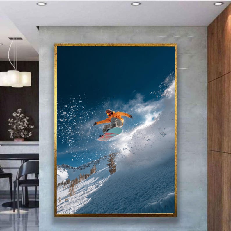 Snowboarder Action Shot Canvas, Winter Sports Wall Art, Mountain Snow ...
