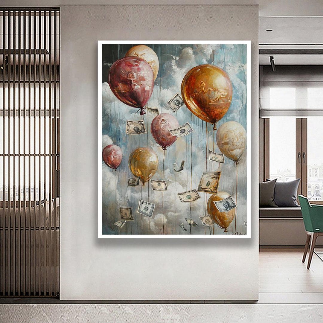 Colorful Money Balloon Wall Art Canvas, Modern Abstract Painting for ...