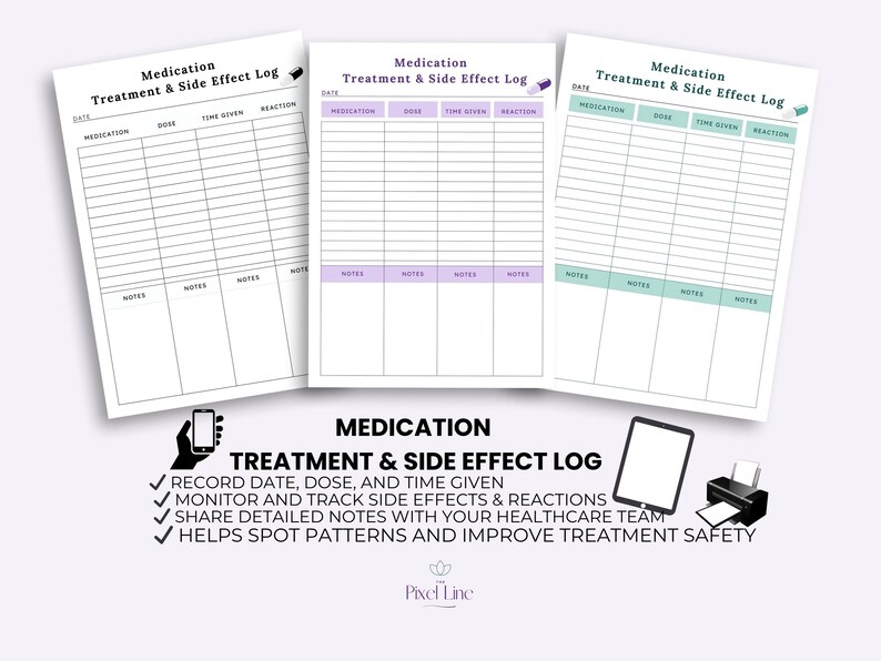 Medication Management Printable Bundle: Weekly Tracker, Side Effect Log ...