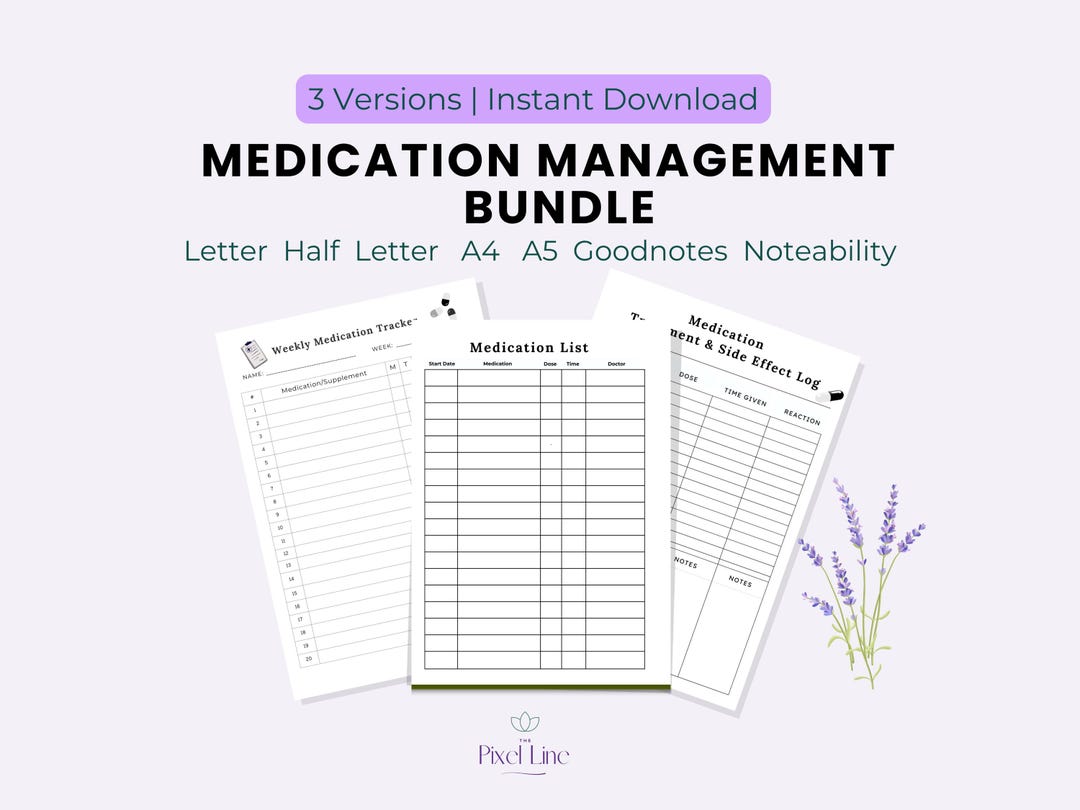 Medication Management Printable Bundle: Weekly Tracker, Side Effect Log ...