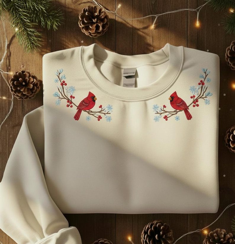 Custom Embroidered Cardinal Bird Christmas Sweatshirt – Winter Branch ...