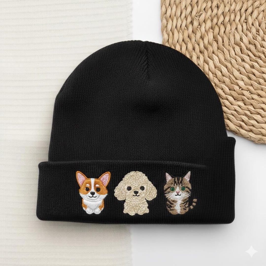 Custom Detailed Pet Portrait Embroidered Beanie – Personalized Dog or ...