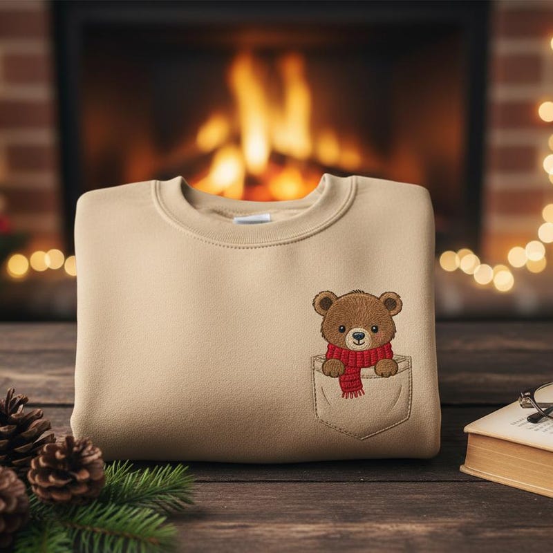 Embroidered Bear Pocket T - Etsy