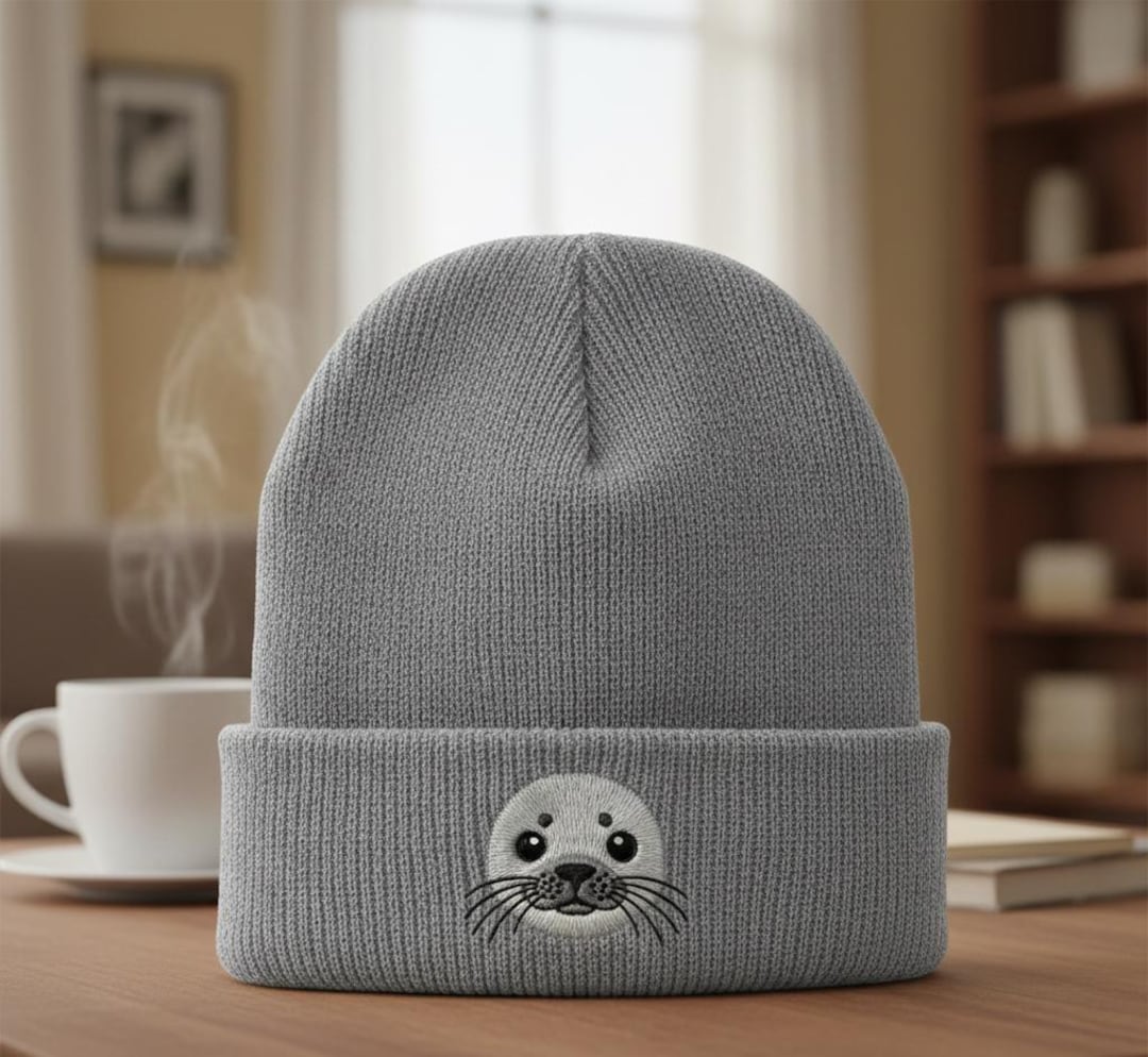 Custom Seal Face Embroidered Beanie · Cute Animal Knit Hat · Cozy ...